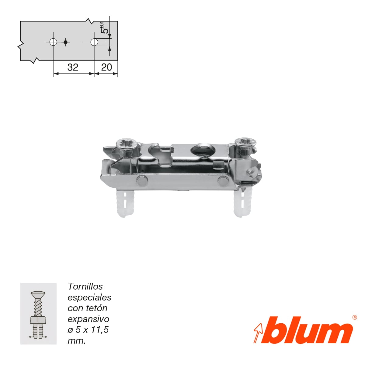 Base Recta Acero Clip Top 0Mm Con Excentrica Tornillo Blum R.175H3100