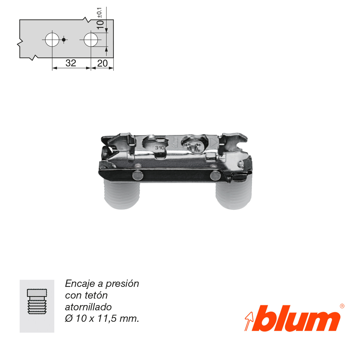 Base Recta Acero Clip Top 0Mm Con Excentrica Tornillo Blum R.175H3100